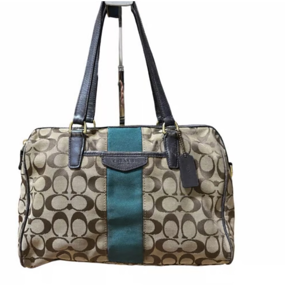 Coach Signature Purse W Green Stripe - Gem